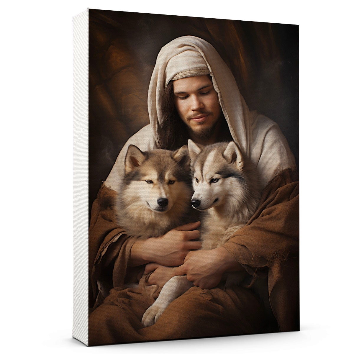 Thuan Jesus Alaskan Malamute Dog Man Lover Canvas Home Art Print ...