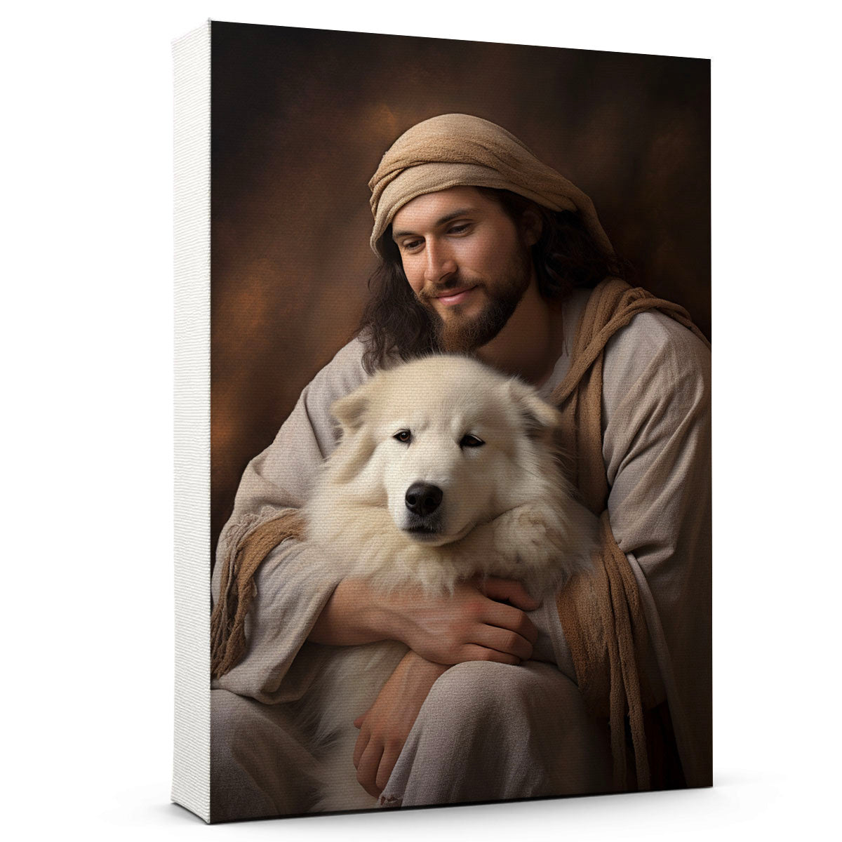 Thuan Jesus Samoyed Dog Man Lover Canvas Home Art Print Decoration ...