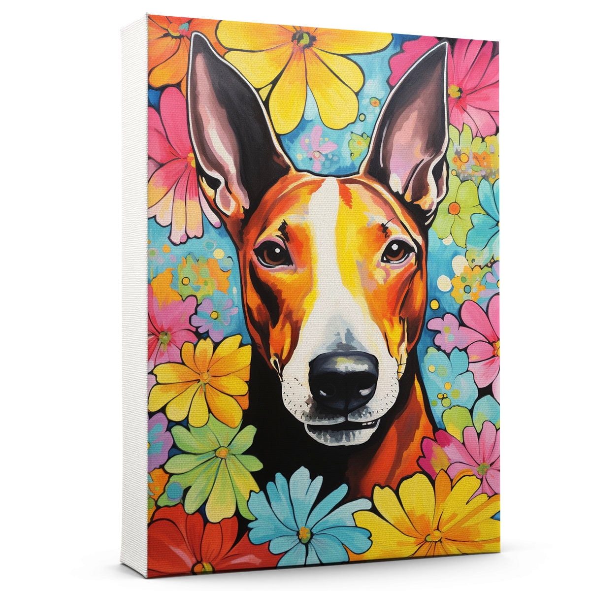 Thuan Miniature Bull Terrier Dog Flower Art Print Canvas, Wall art Painting Decor, Puppy Pop Art ...