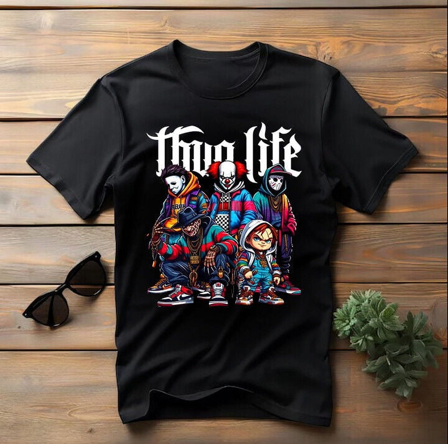 Thug Life Gangster Horror Icons Halloween T-Shirt | Retro Streetwear ...