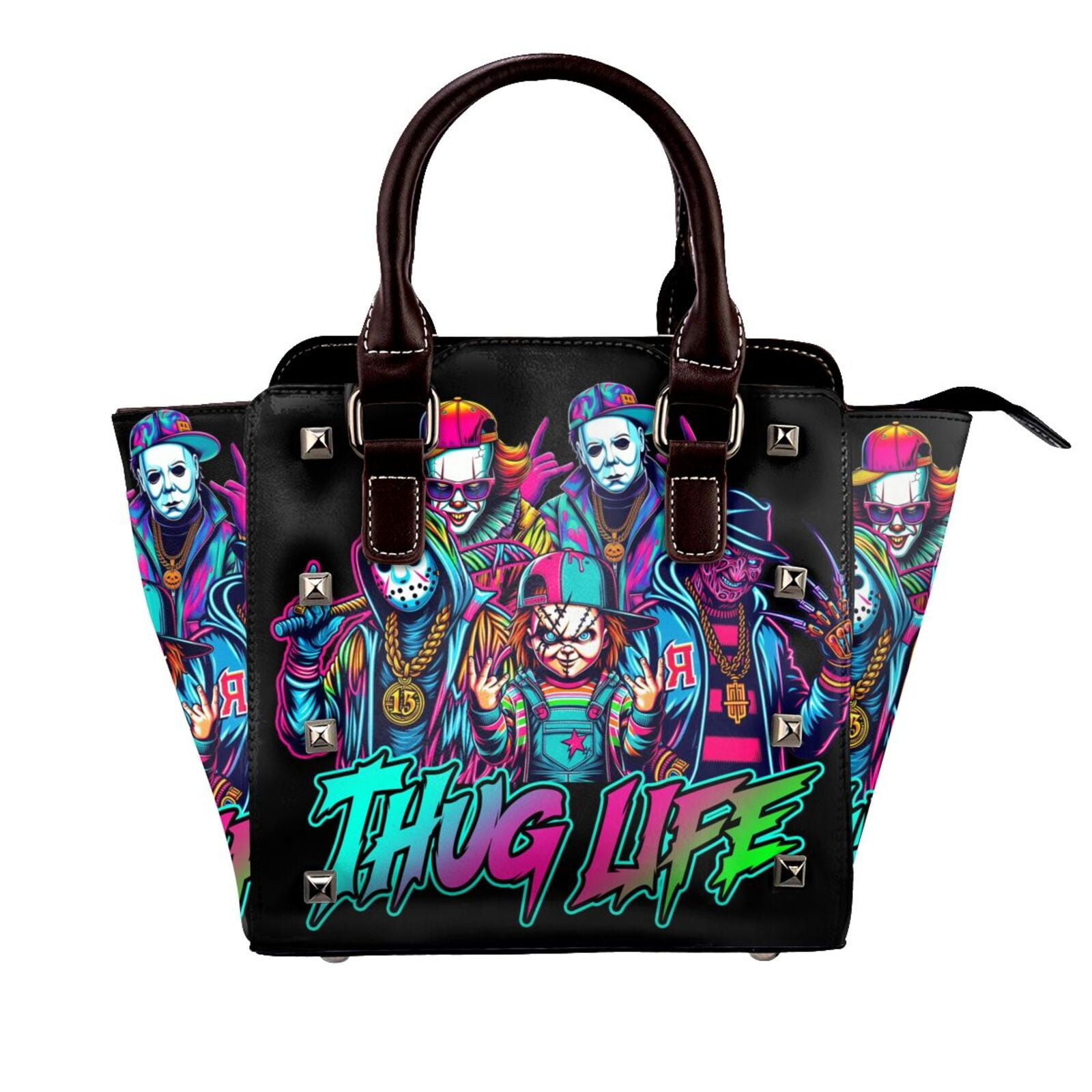 Thug Life Horror Handbag Leather Rivet Shoulder Bag Luxury Fashion ...