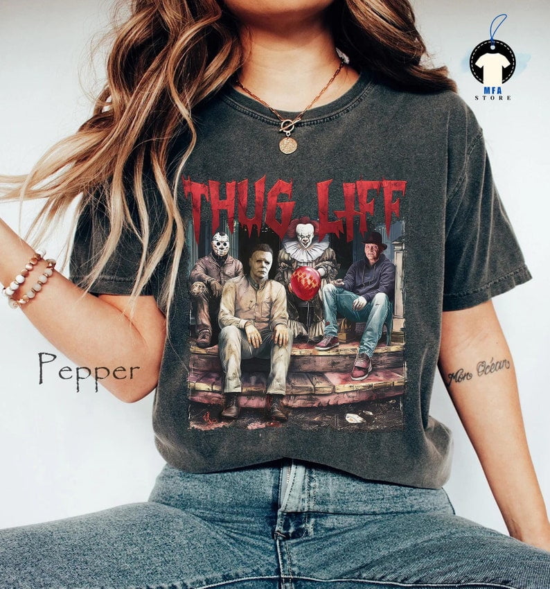Thug Life Horror Movie Shirt – Funny Halloween Tee with Michael Myers ...