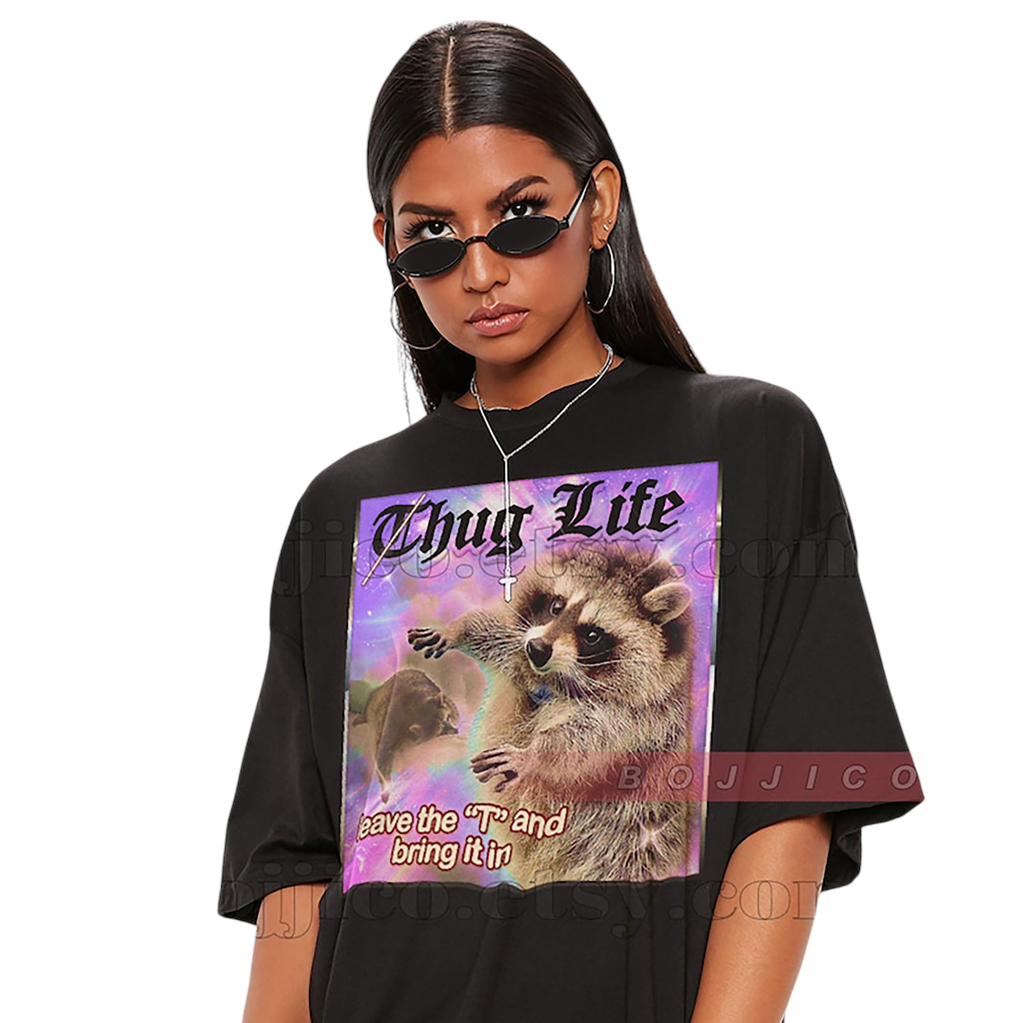 Thug Life Hug Life Meme Retro Unisex Classic 2D T-Shirt - Opossums ...