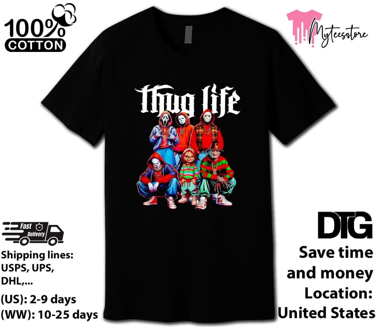 Thug-life-horror-movie-characters-halloween-shirt - Walmart.com