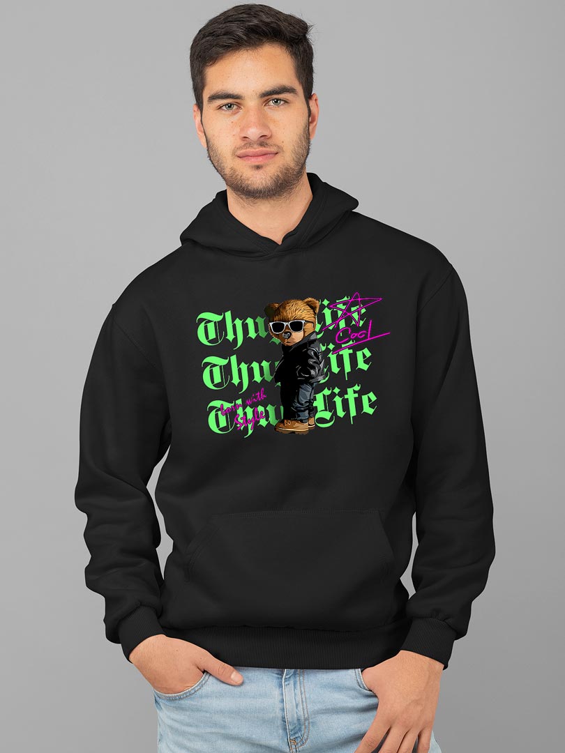 Thug life teddy bear hoodie | Black color winter hood - Walmart.com