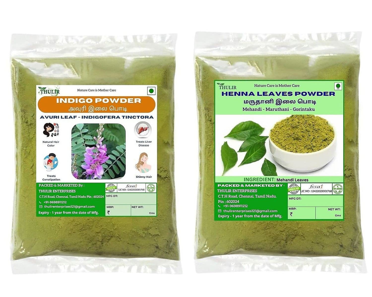 Thulir Organic Indigo And Henna Powder Combo (50+50=100 Gms) | Mehandi ...