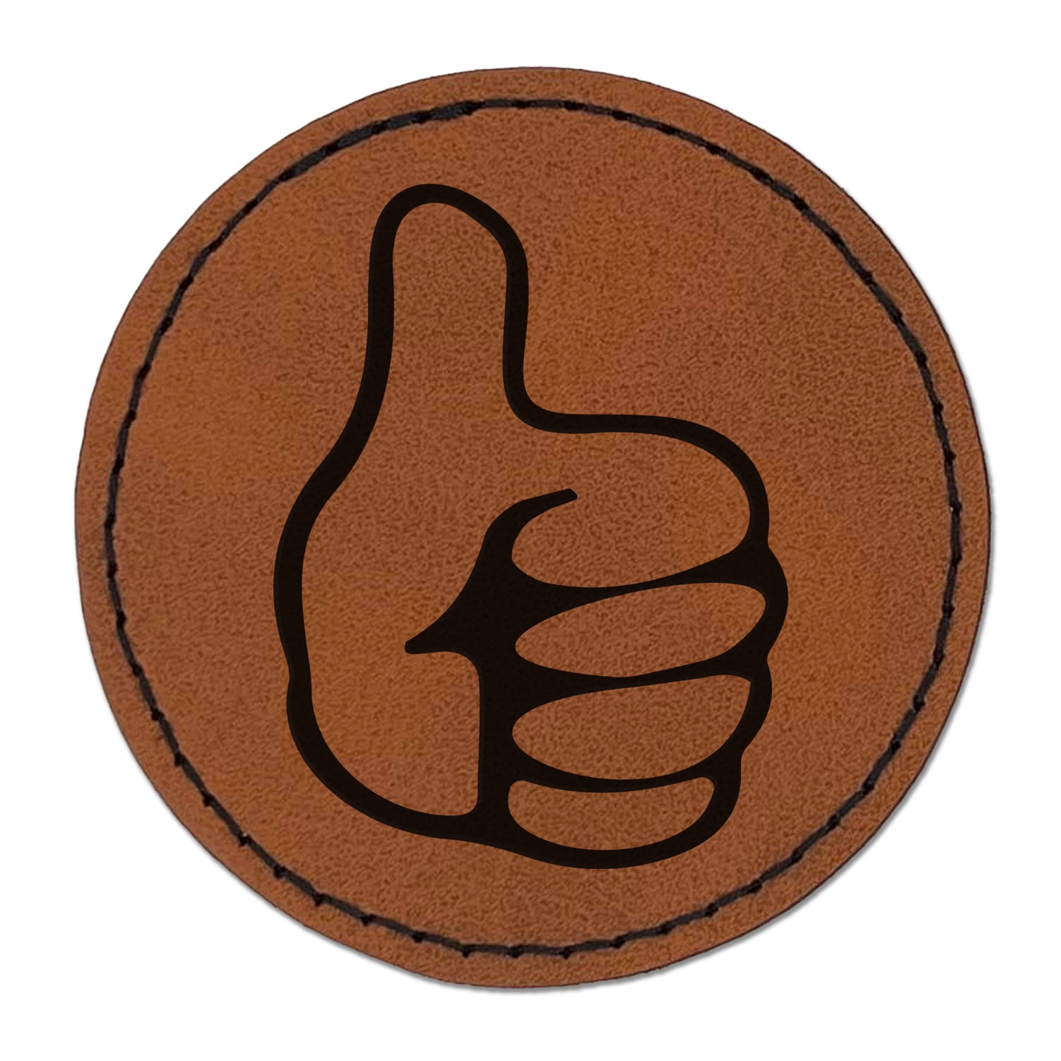 Thumbs Up Down 2.5" Faux Leather Round Engraved Iron-On Patch - Brown ...