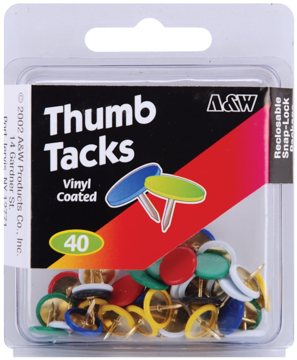 Thumb Tacks-Vinyl Coated-Assorted Colors 40/Pkg - Walmart.com