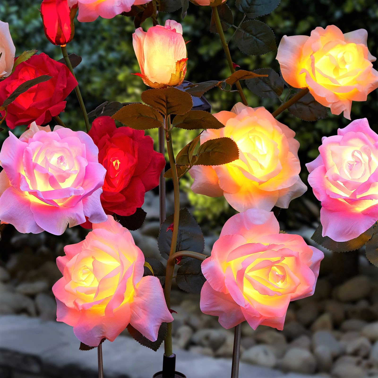 Thumok Solar Flower Lights Outdoor,Solar Garden Lights with 12 Bigger ...