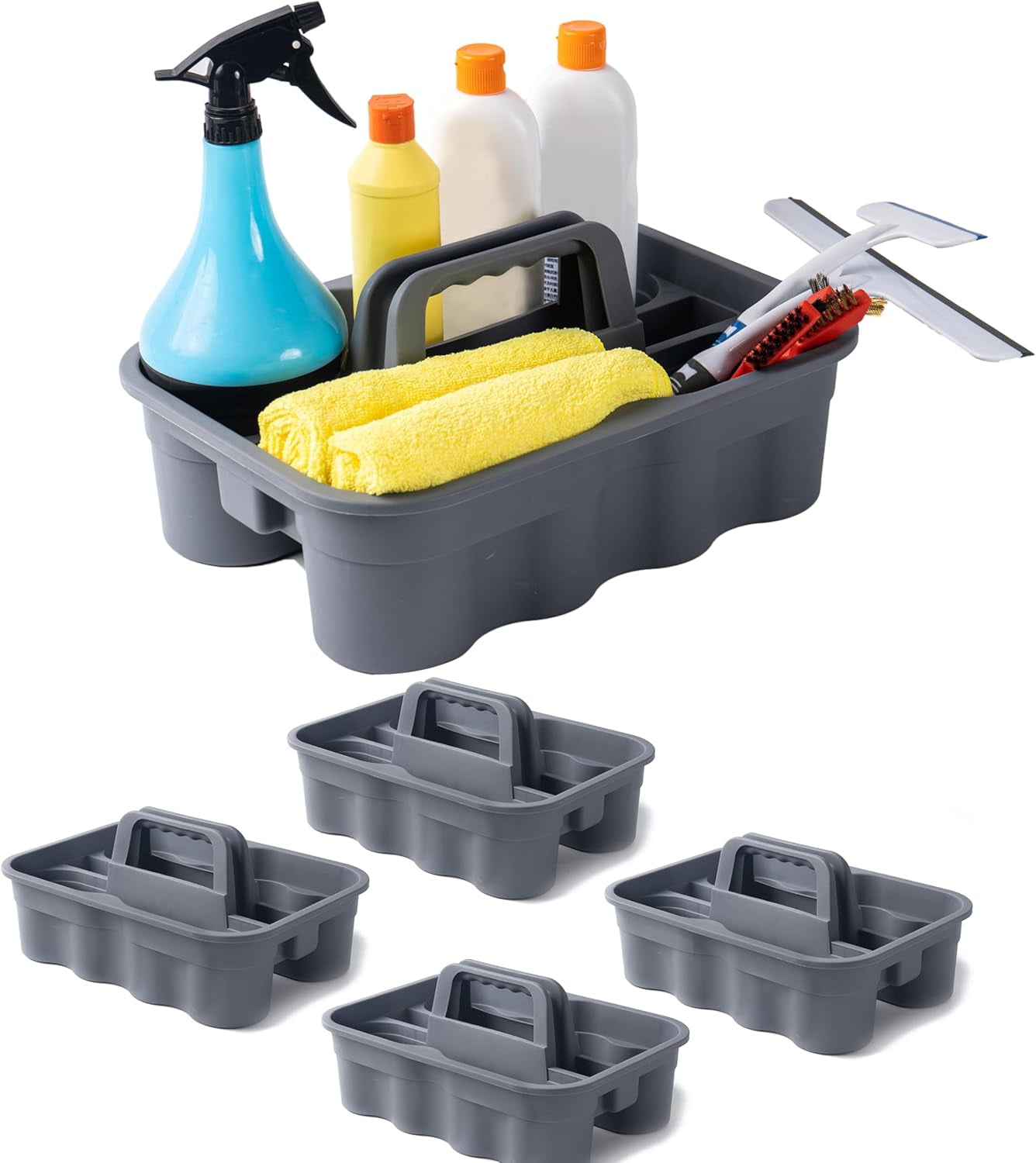 Thunder 5 Pack Large Plastic Tote Tool & Deluxe Supply Cleaning Caddy ...