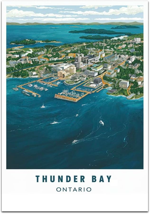 Thunder Bay Map Retro Style Travel Canvas, Thunder Bay Map Vintage ...