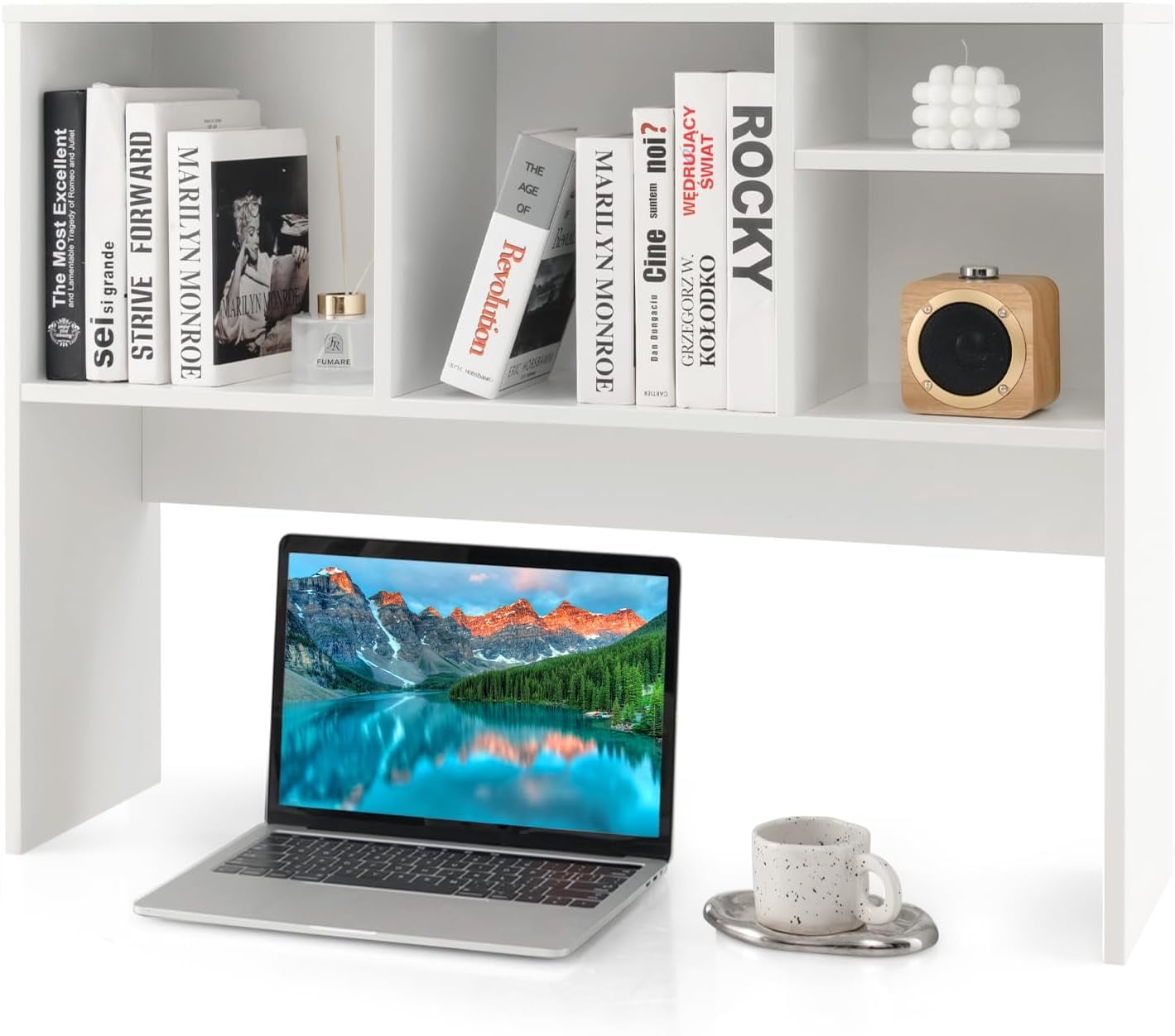 Thunder Desktop Bookshelf, Countertop Storage Hutch with 4 Shelves for ...
