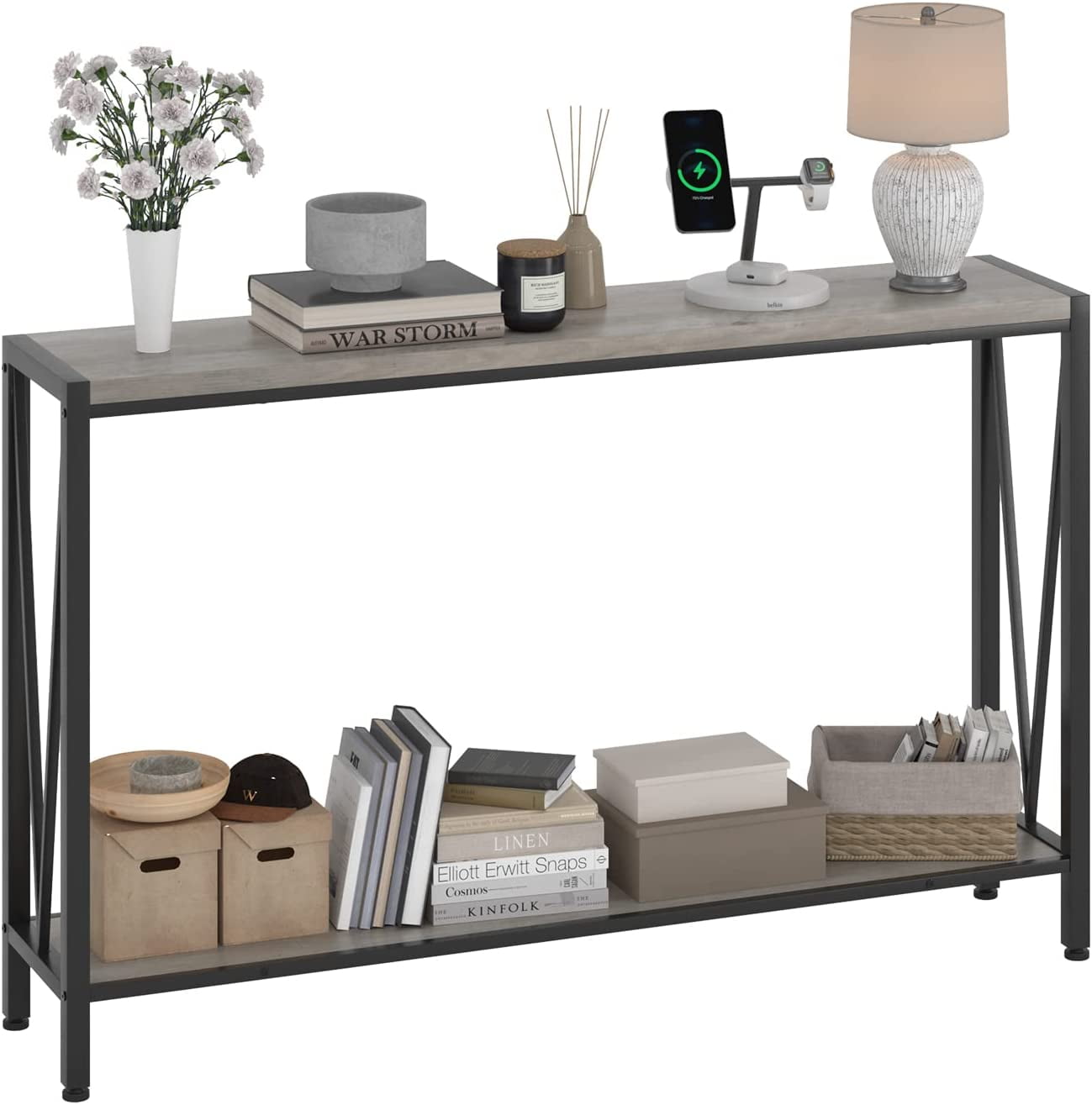Thunder Grey Console Table, 42.9" Entryway Table with Storage, 2-Tier ...