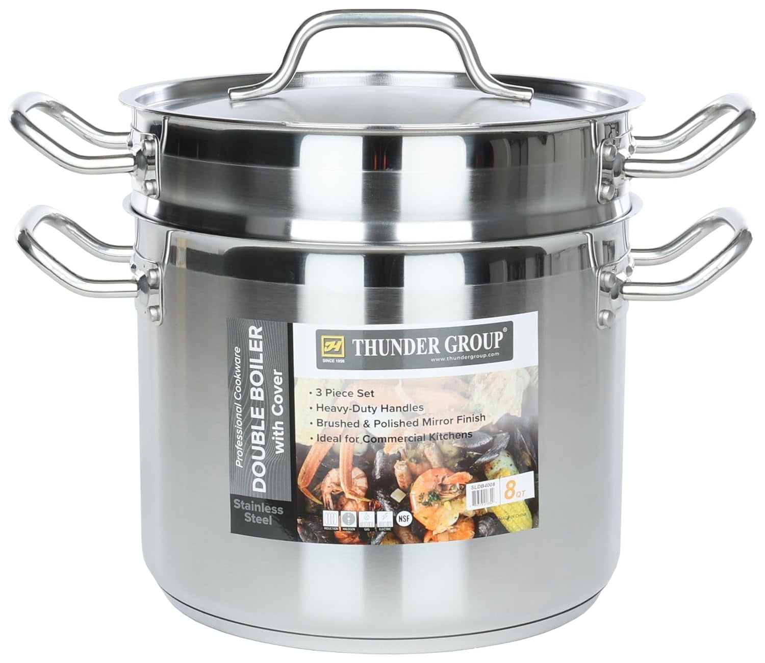 Thunder Group SLDB4008 3-Piece 8 Qt Double Boiler Set with Encapsulated ...
