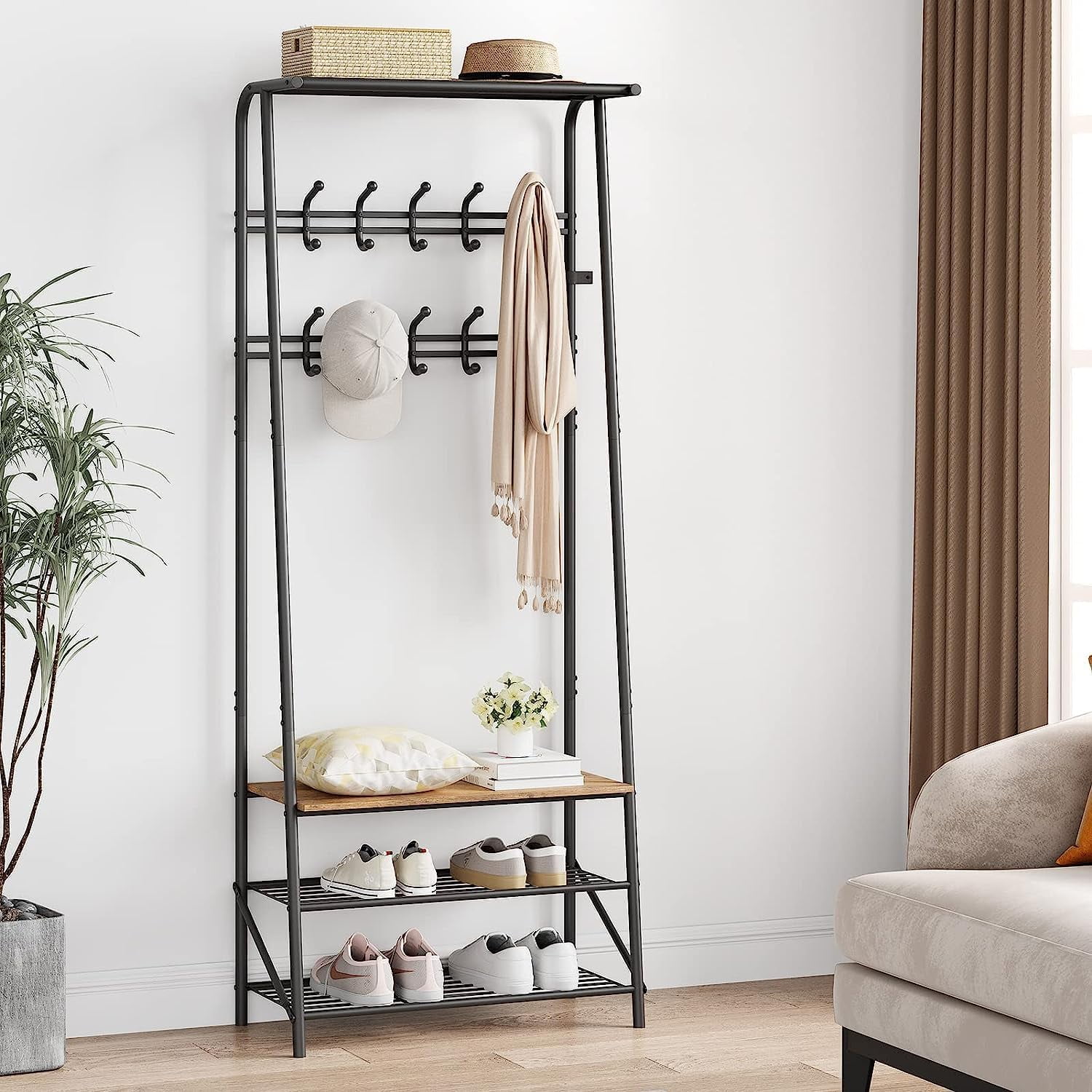 Thunder Rack Shoe Bench with 5 Hooks, Entryway Hall Trees with Storage ...