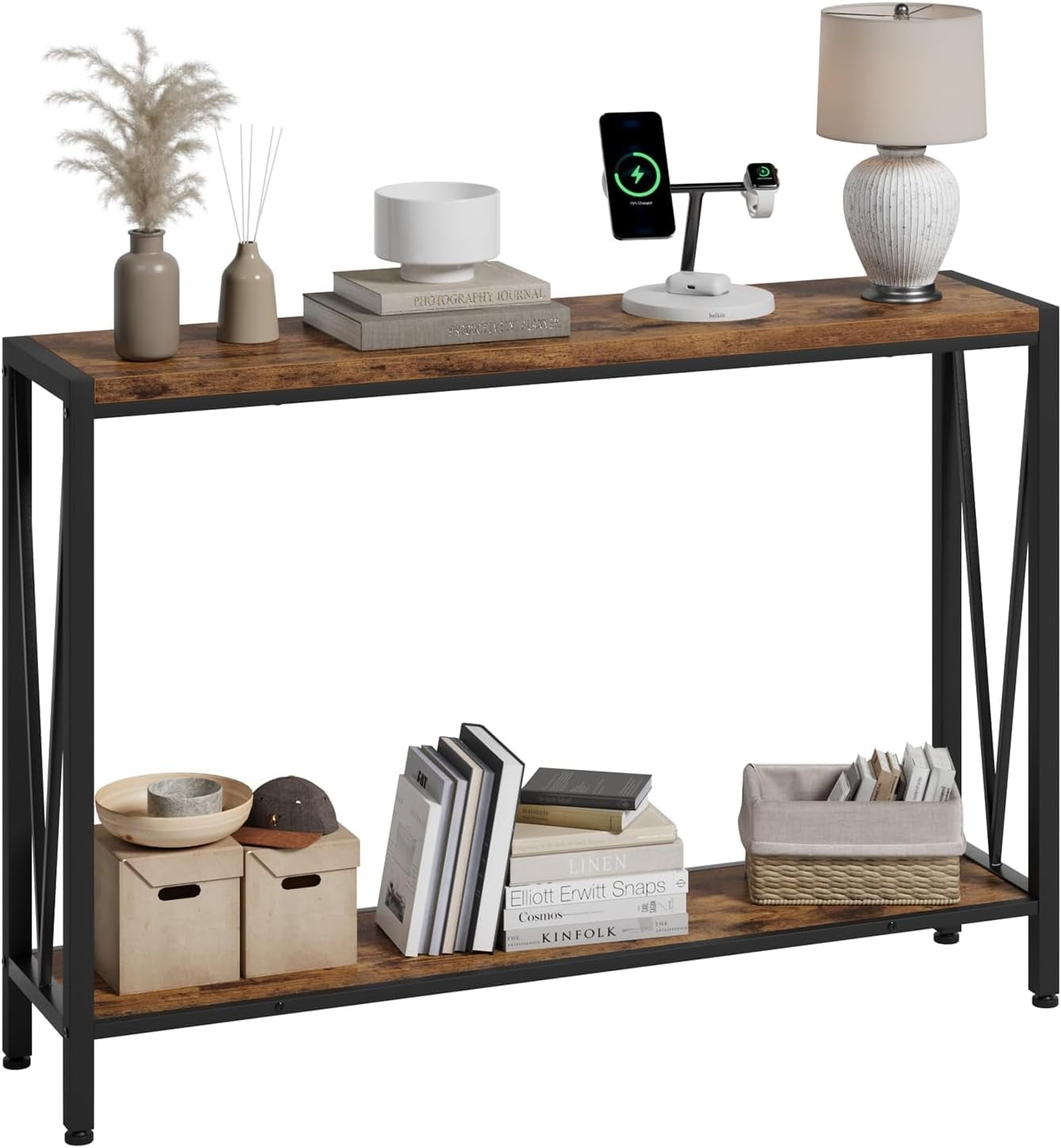 Thunder Rustic Console Table, 42.9" Entryway Table with Storage, 2-Tier ...