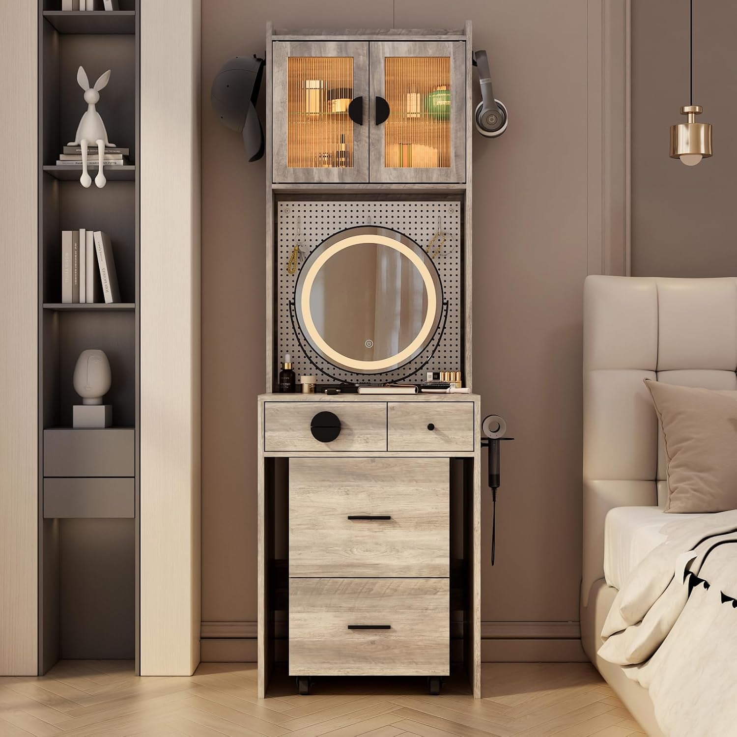 Thunder Small Makeup Vanity Desk with Mirror and Lights, Makeup Table ...