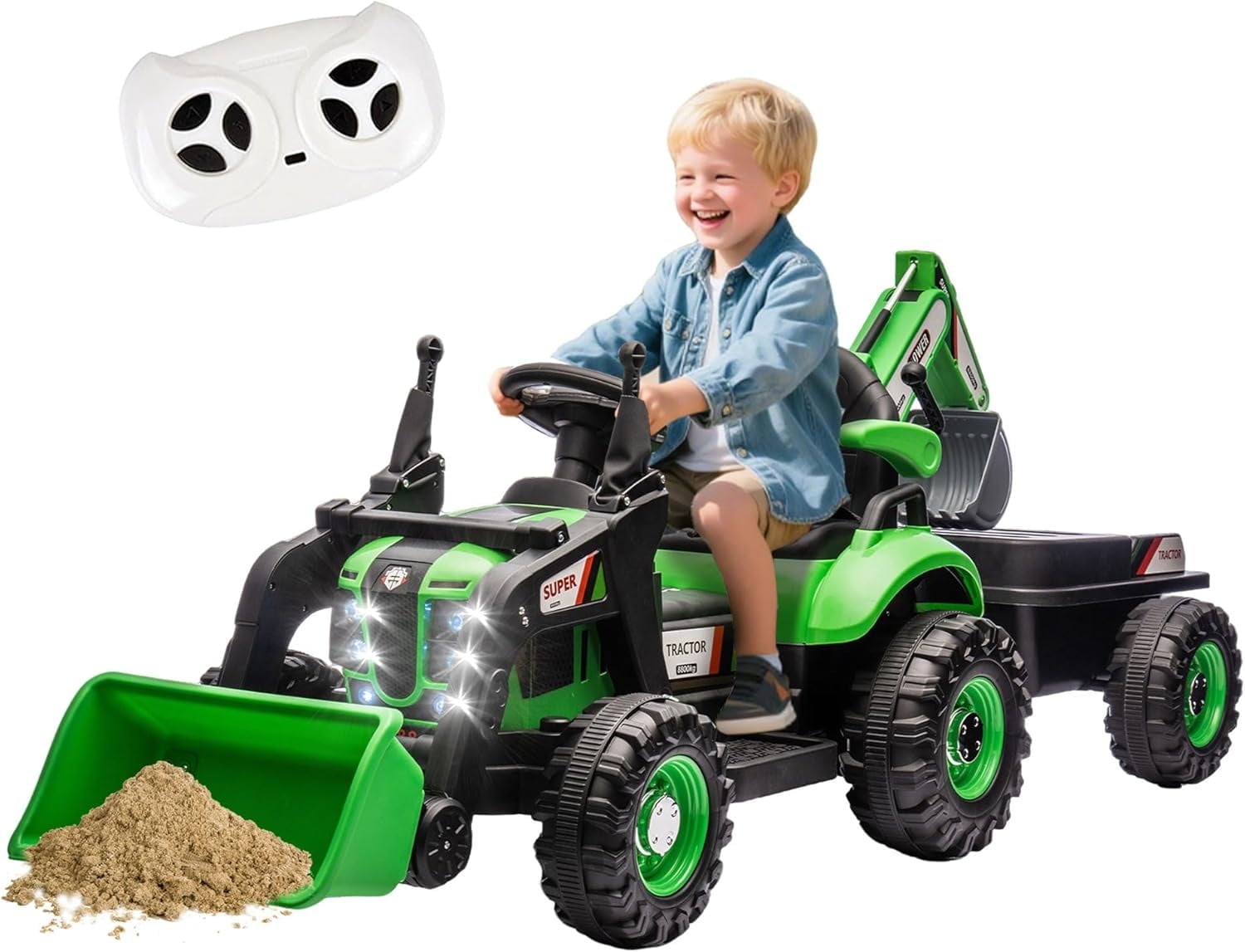 ThunderBolt 24V Kids Electric Tractor Ride-On Toy w/ 4-in-1 ...