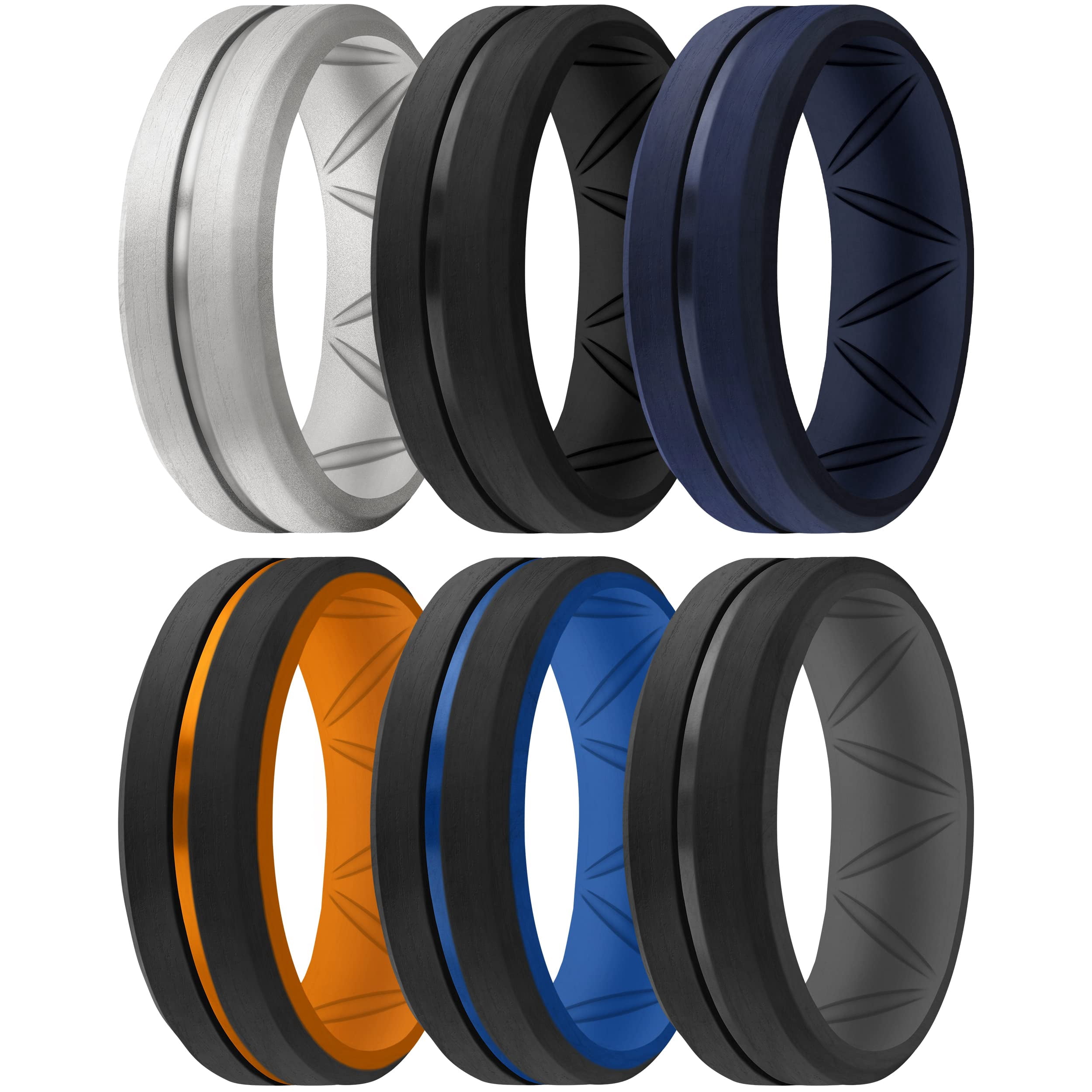 ThunderFit Silicone Wedding Rings for Men, Breathable Brushed Top ...