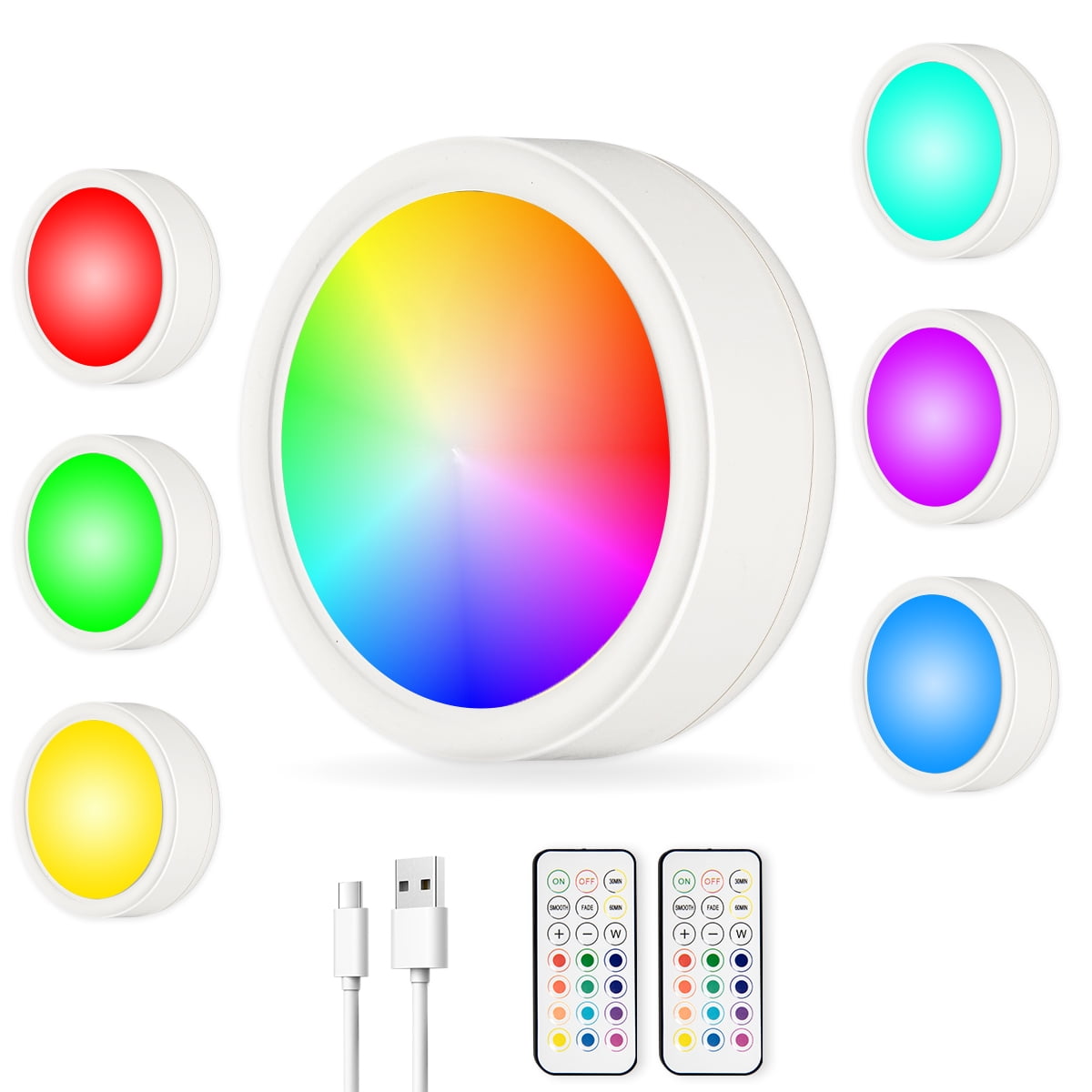 Thundoo LED Touch Operated Rechargeable Color Changing Puck Lights ...