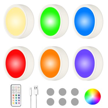 Rechargeable RGB Puck Lights with Remote Control, 500mAh Battery ...