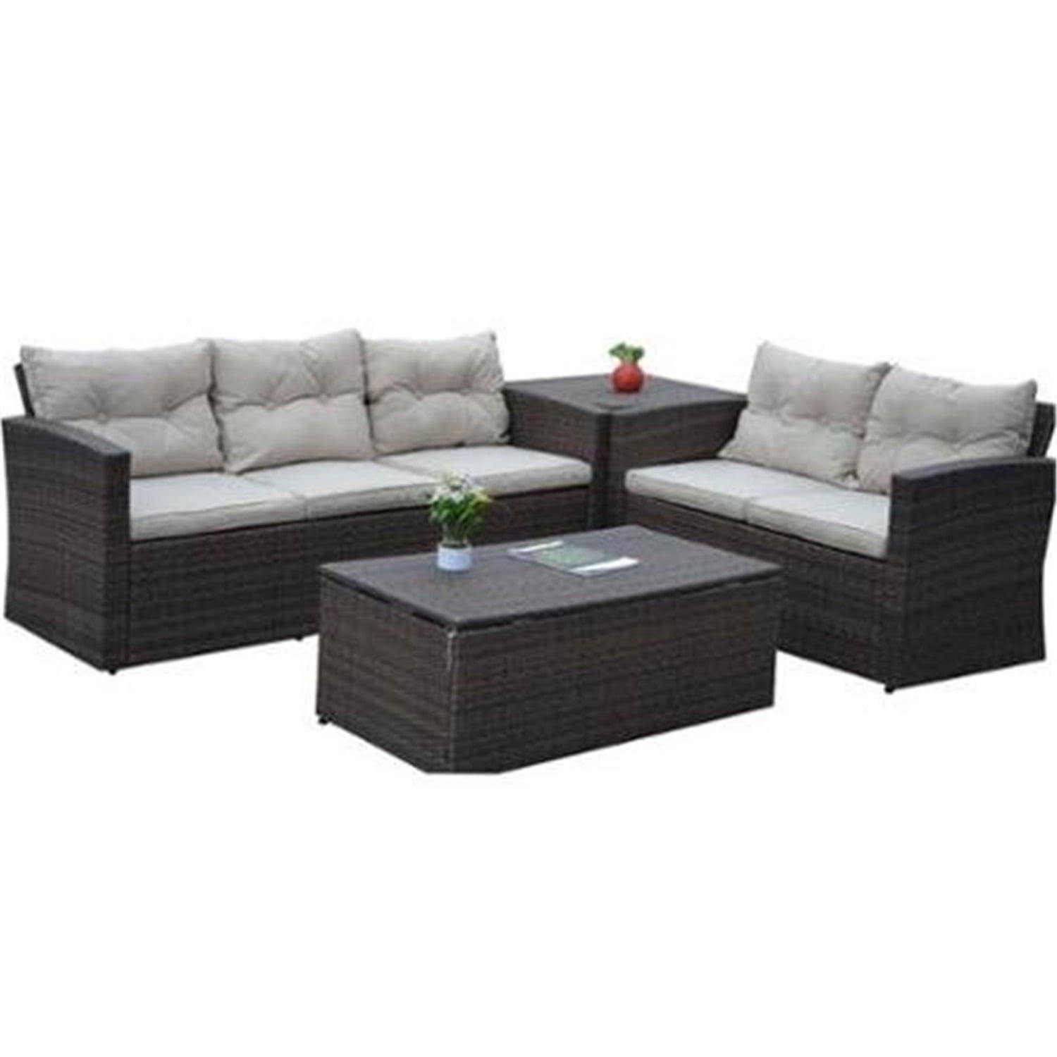 Thy-Hom Rio 4 Piece Wicker Conversation Set in Beige and Dark Brown ...