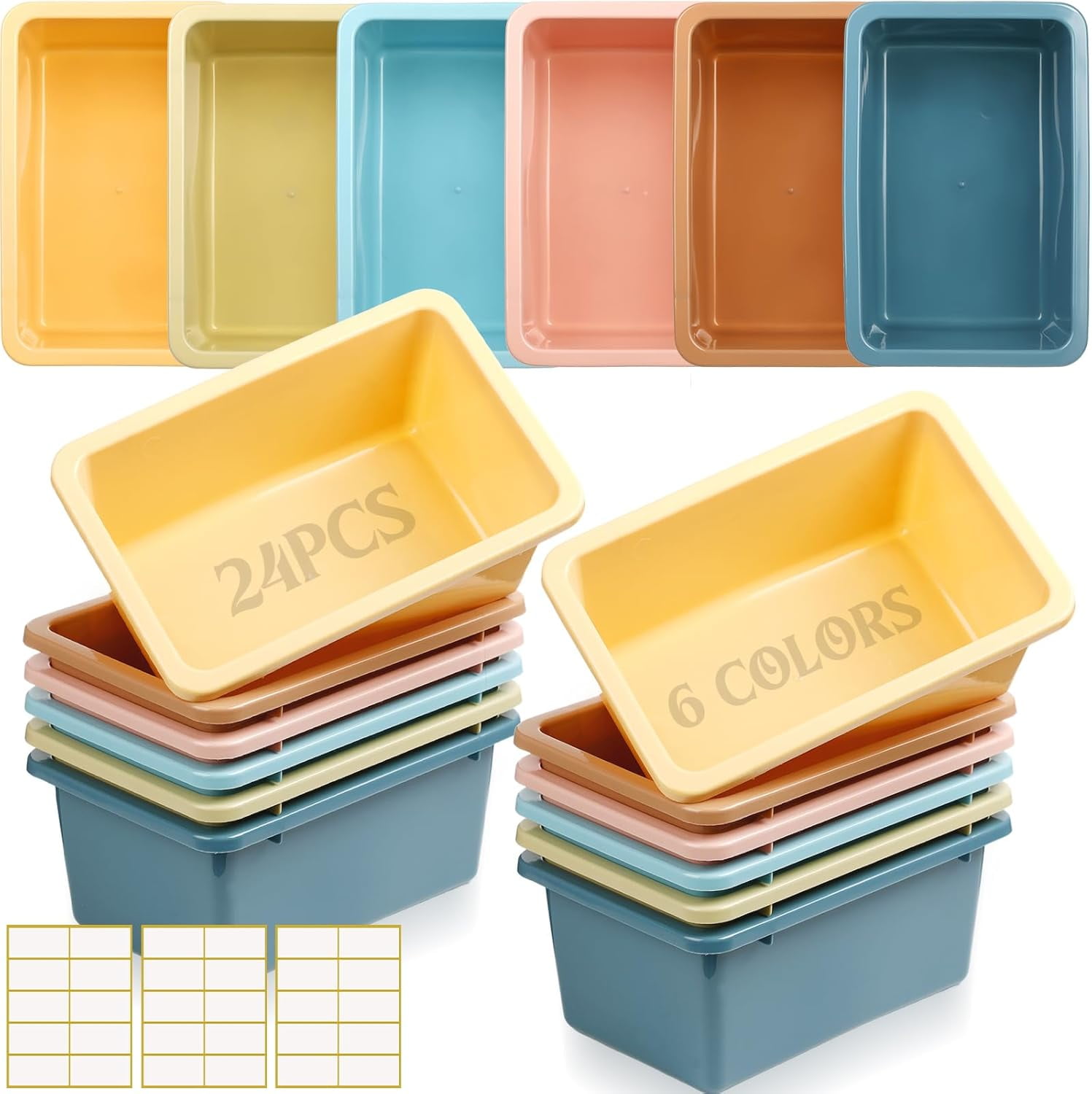 Thyle 24 Pieces 11.6 x 7.7 Inch 6 Colors Plastic Cubby Bins with Labels ...