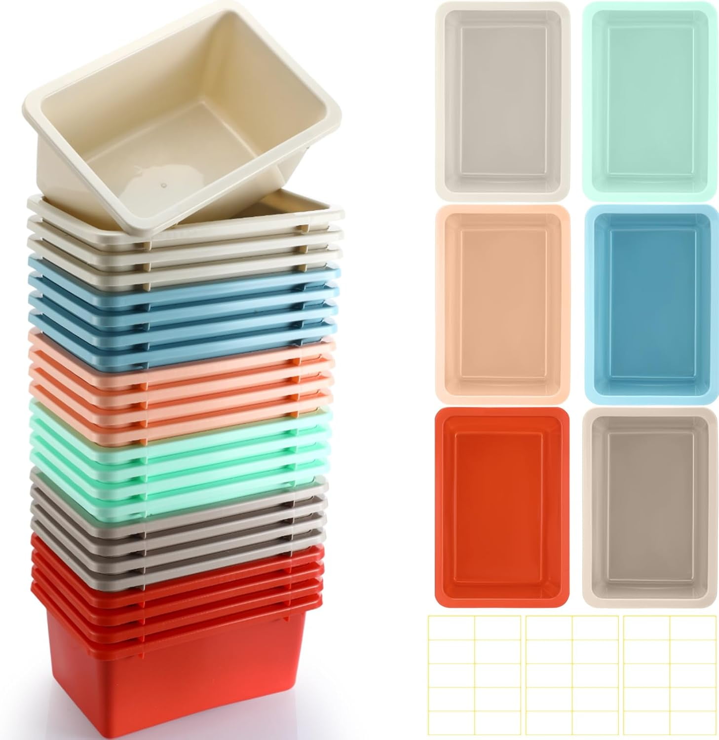Thyle 24 Pieces 11.6 x 7.7 Inch 6 Colors Plastic Cubby Bins with Labels ...