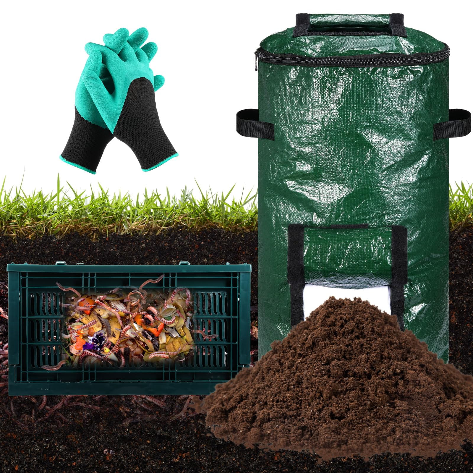 Thyle 3 Pcs In Ground Worm Composter Outdoor Farm Compost Bin Bag ...