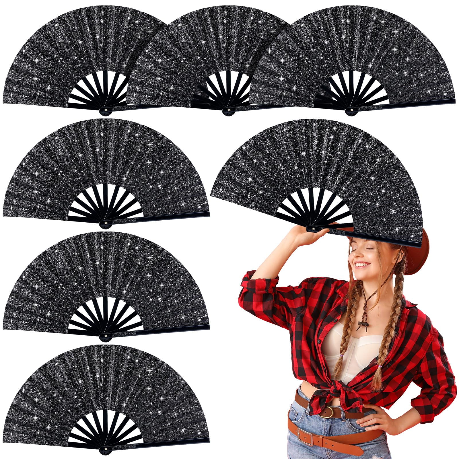 Thyle 6 Pcs Large Folding Fan for Line Dancing Bulk Boots on The Ground ...