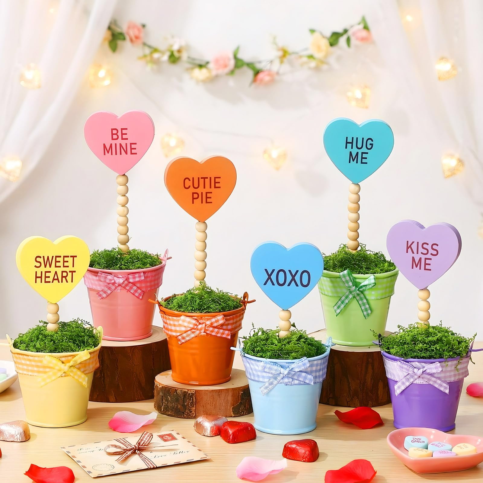 Thyle 6 Pcs Valentines Day Conversation Heart Decor Wooden Sign Set ...