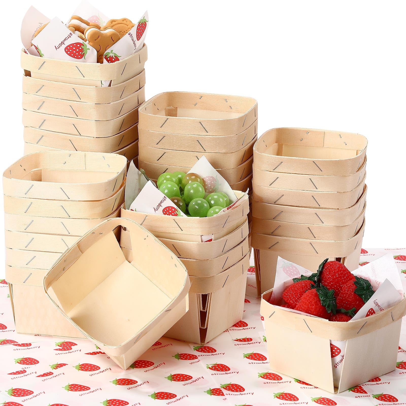 Thyle 60 Pcs/30 Sets One Pint Wood Berry with Wax Paper Sheets 4 Inch ...