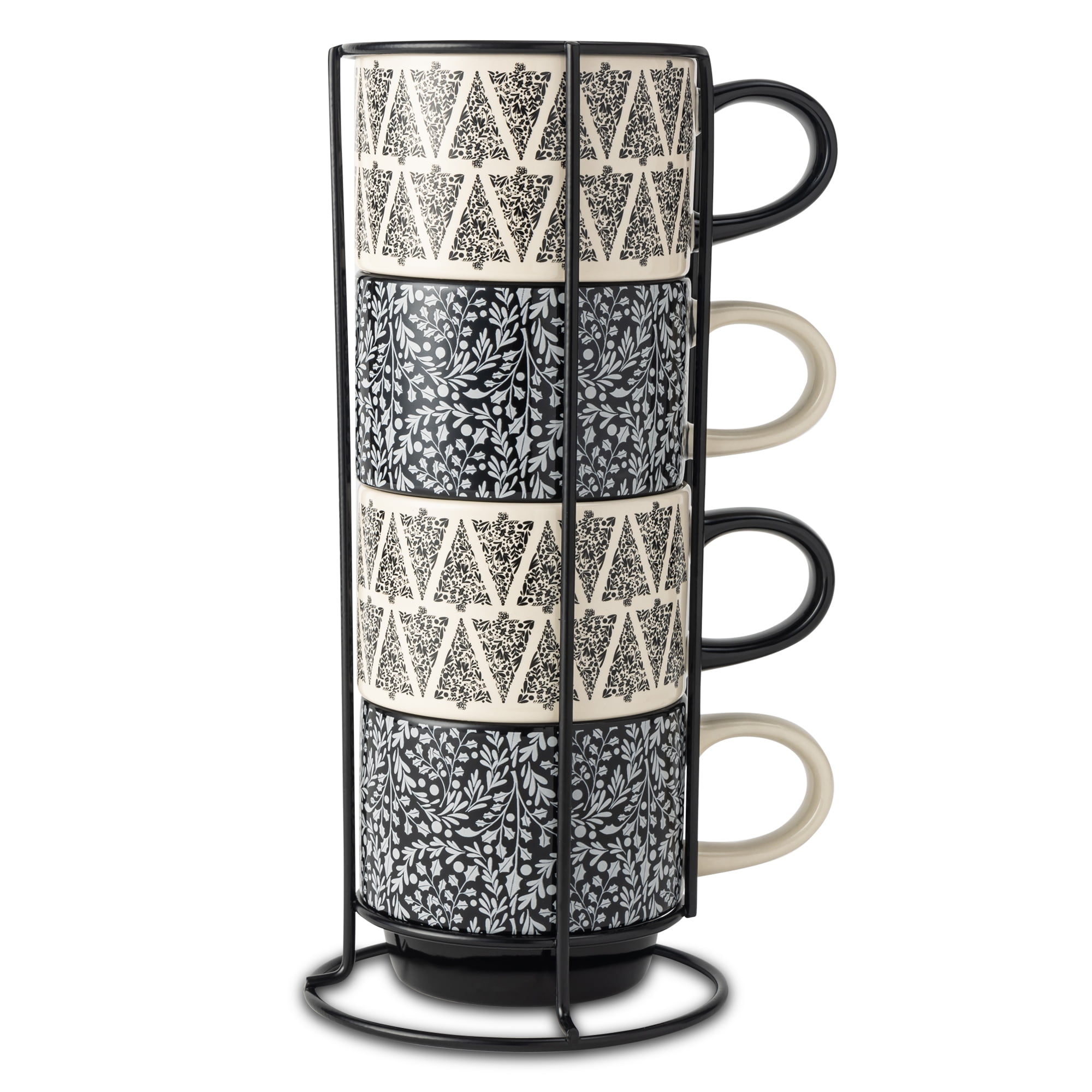 Thyme & Table 10.5 fl oz Assorted Holiday Tree Print Ceramic Stacking ...