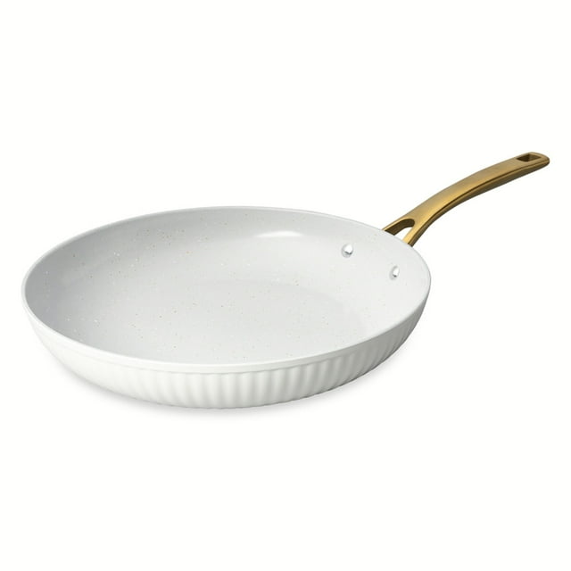 Thyme & Table Signature Ribbed 12" Fry Pan Non-Stick- White & Gold ...
