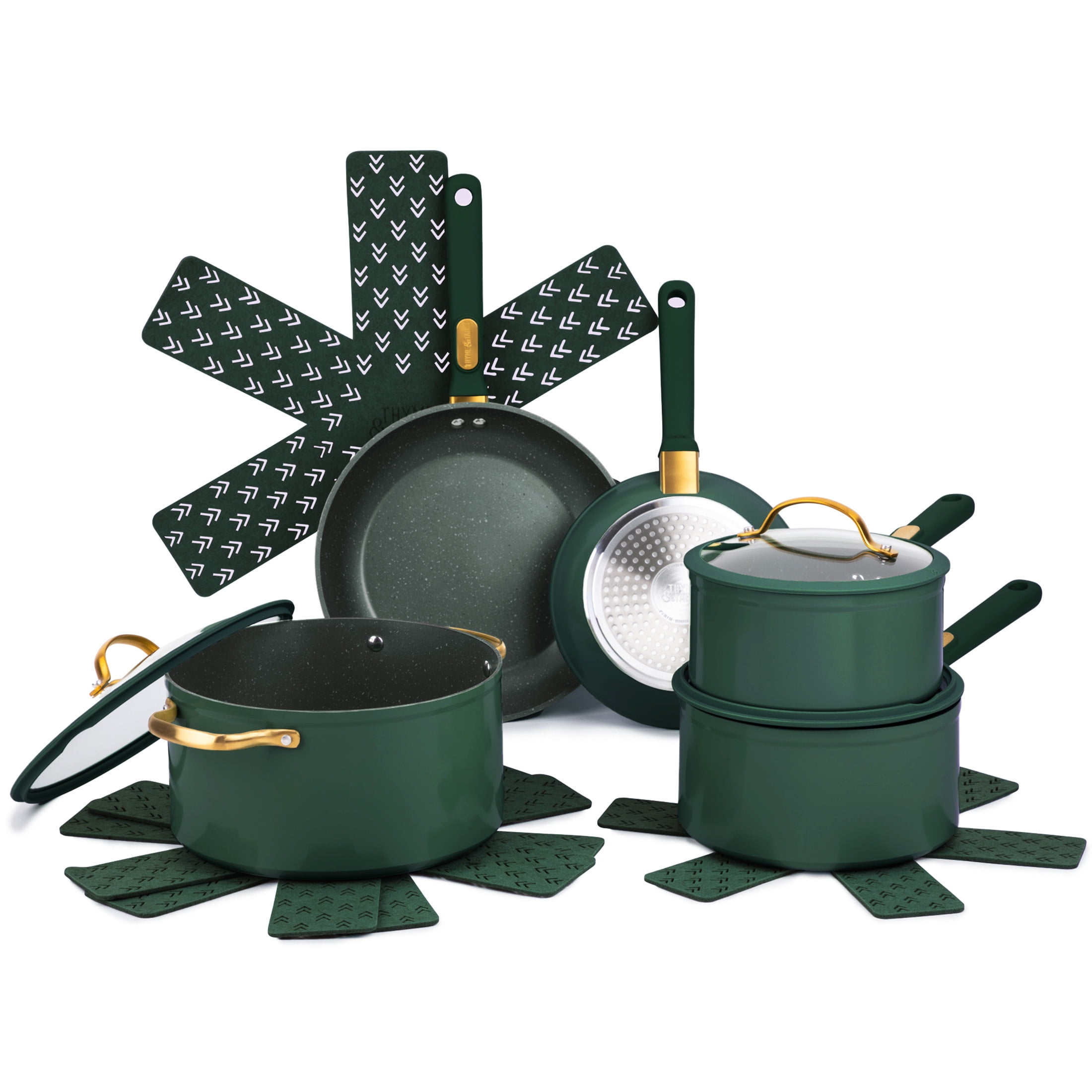 Thyme & Table Granite 12-Piece Cookware Set Non-Stick - Hunter Green ...