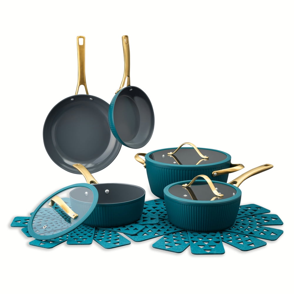 Thyme & Table 12-Piece Cookware Ceramic Non-Stick Set Ribbed Collection ...