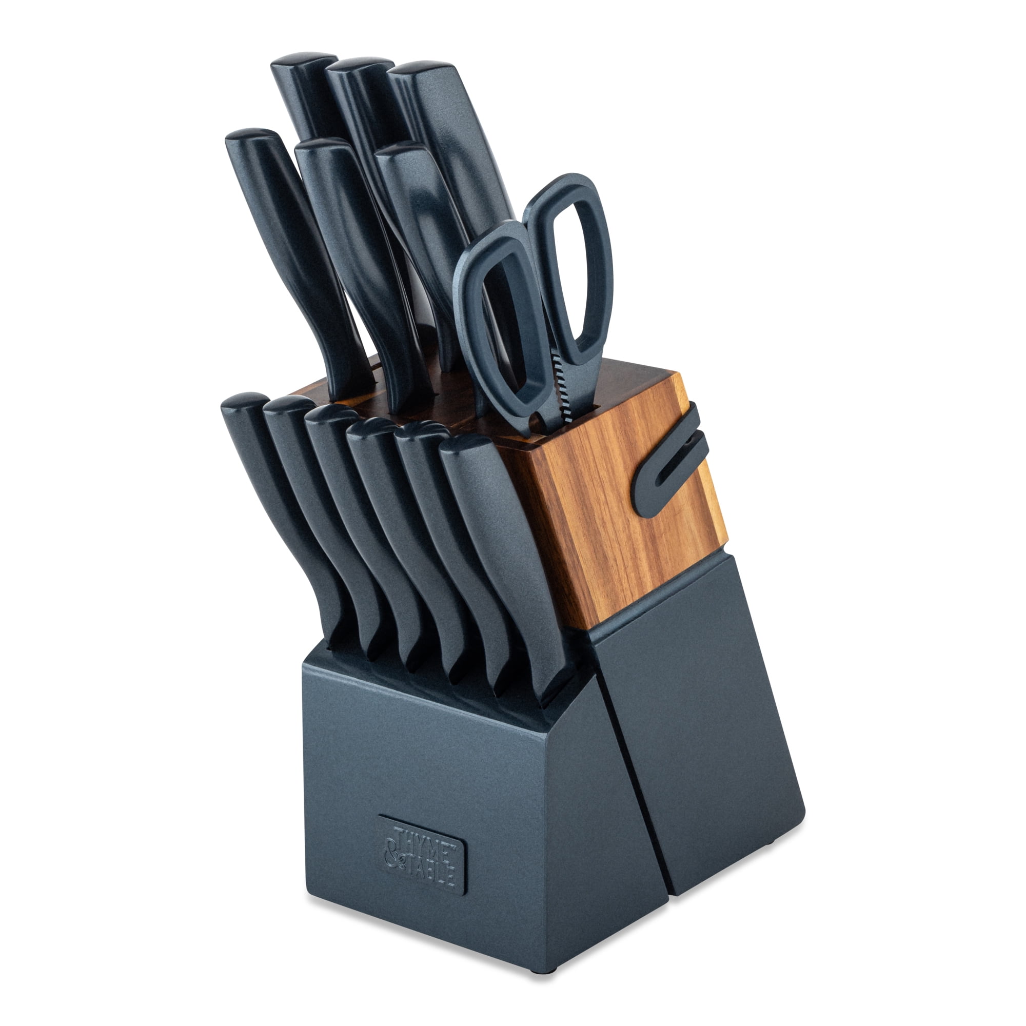 Thyme & Table 15-Piece Knife Block Set with Sharpener - Navy - Walmart.com
