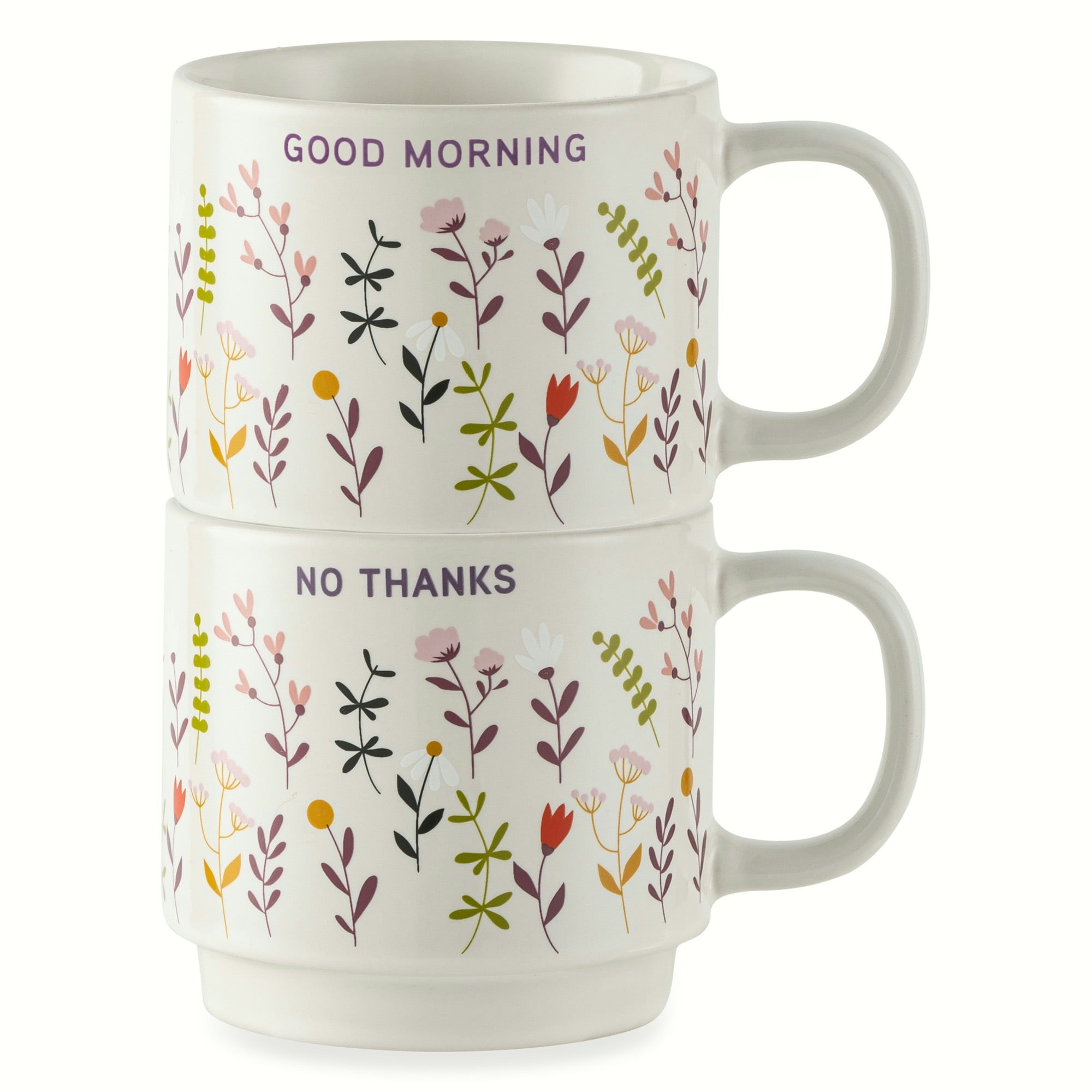 Thyme & Table Stacking Cream Mugs 14.2 fl oz Floral Design Stoneware ...
