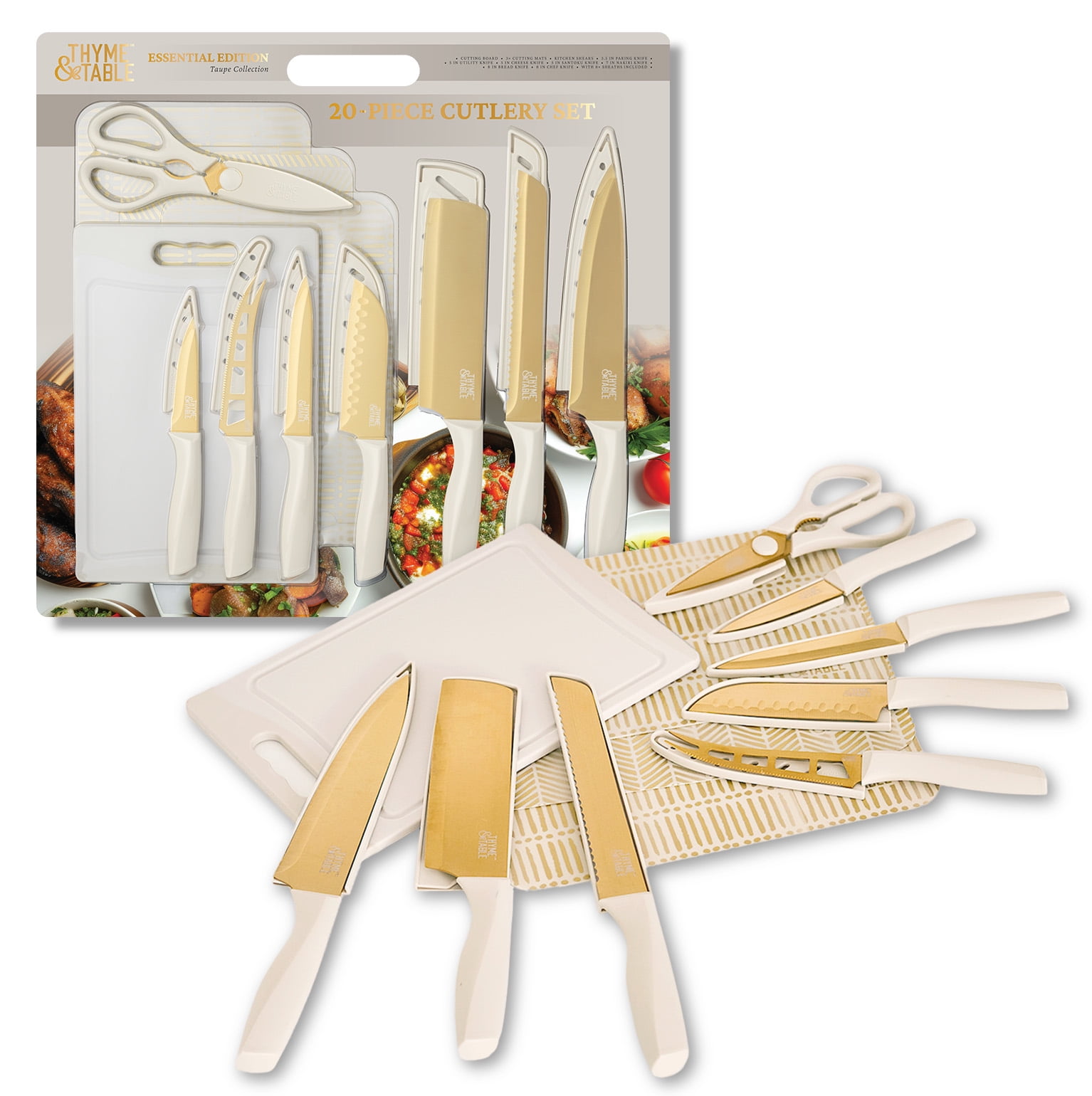 Thyme & Table 20 Piece Stainless Steel Gold Knife and Cutting Board Set ...