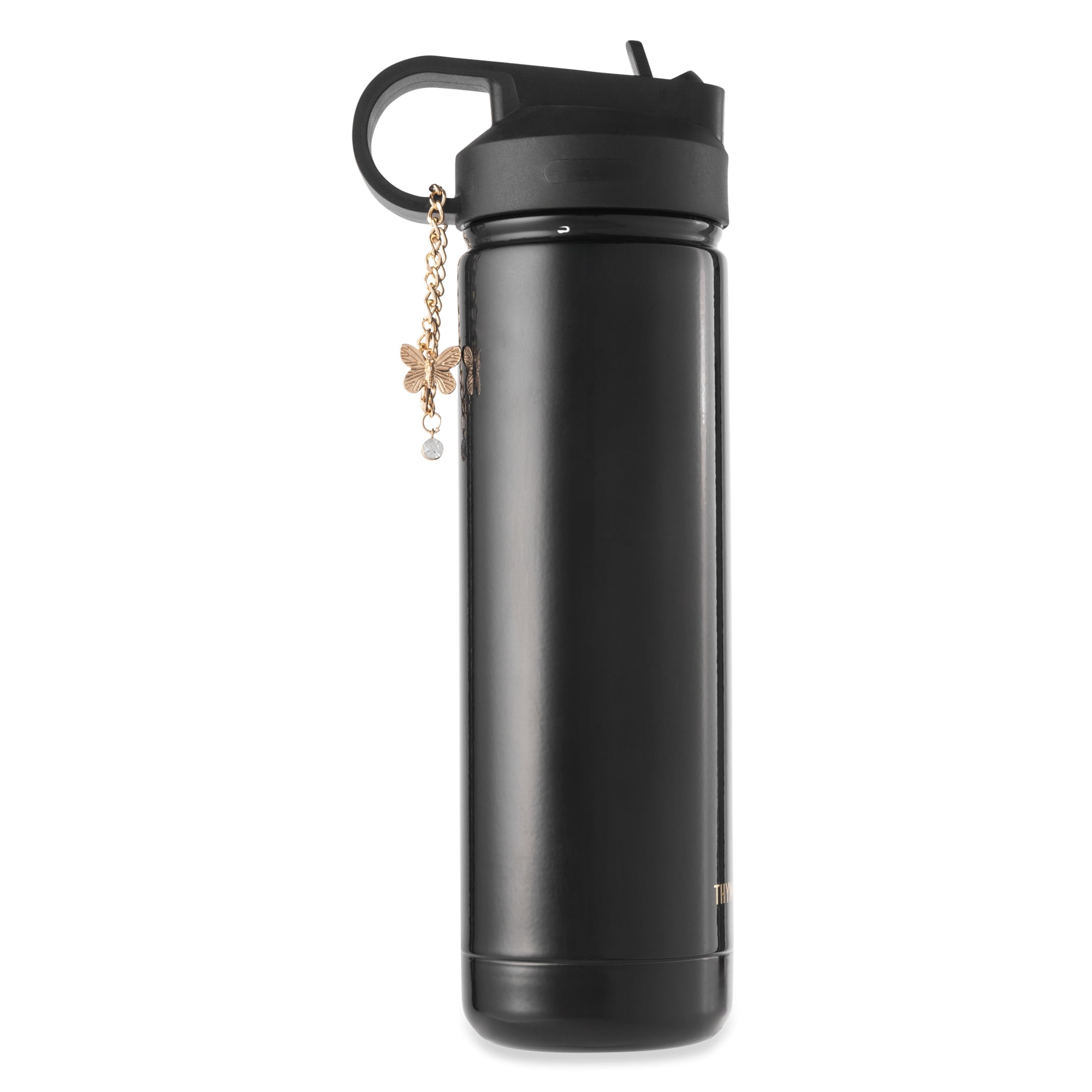 Thyme & Table 26 oz Water Bottle with Straw Lid, Black, Butterfly Gold ...