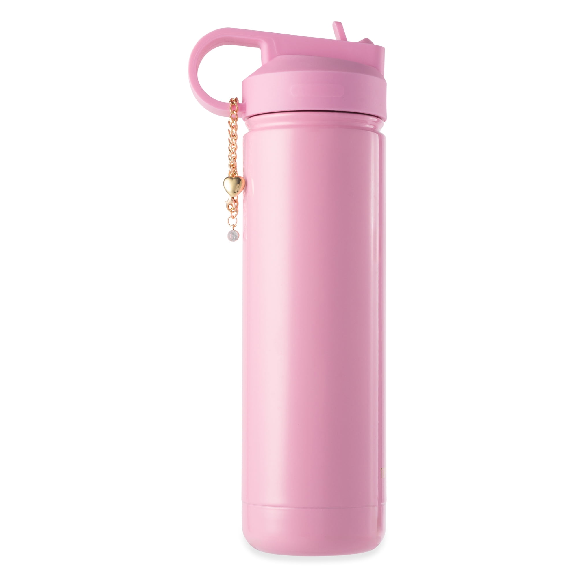 Thyme & Table Water Bottle 26 oz Pink with Heart Gold Charm, Stainless Steel, Keeps Drinks Cold ...