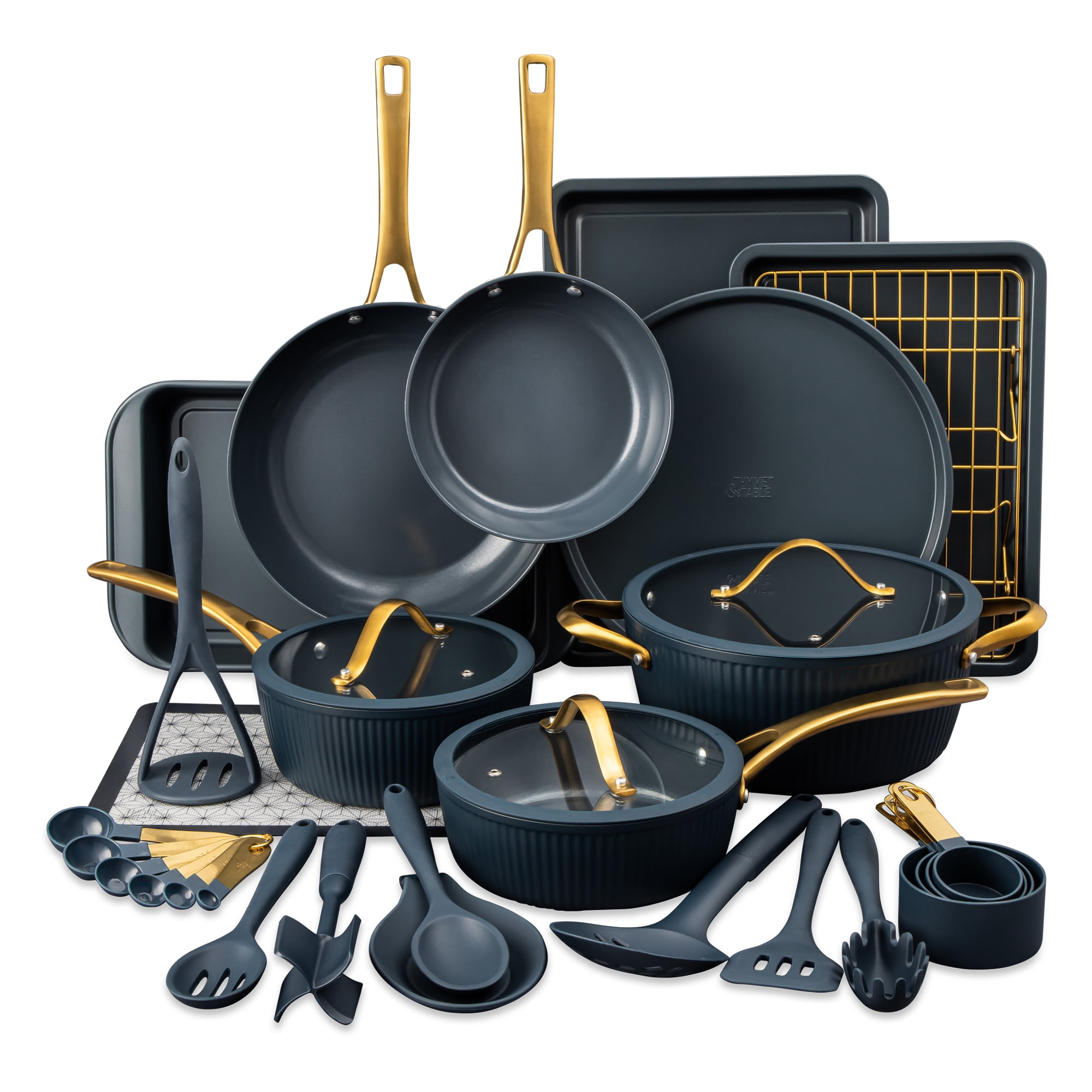 Thyme & Table 32 Piece Non-Stick Cookware & Bakeware Set, Blue ...