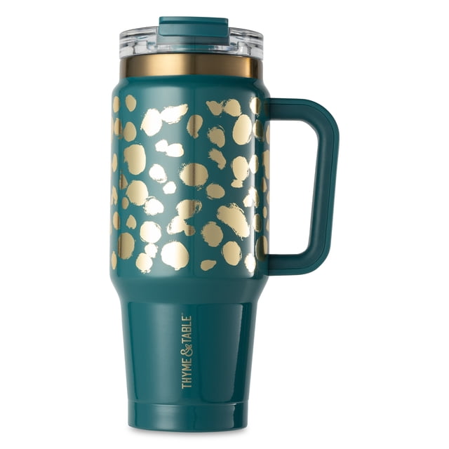 Thyme & Table 32oz Tumbler with Handle, Dual Straw Lid, Stainless Steel ...