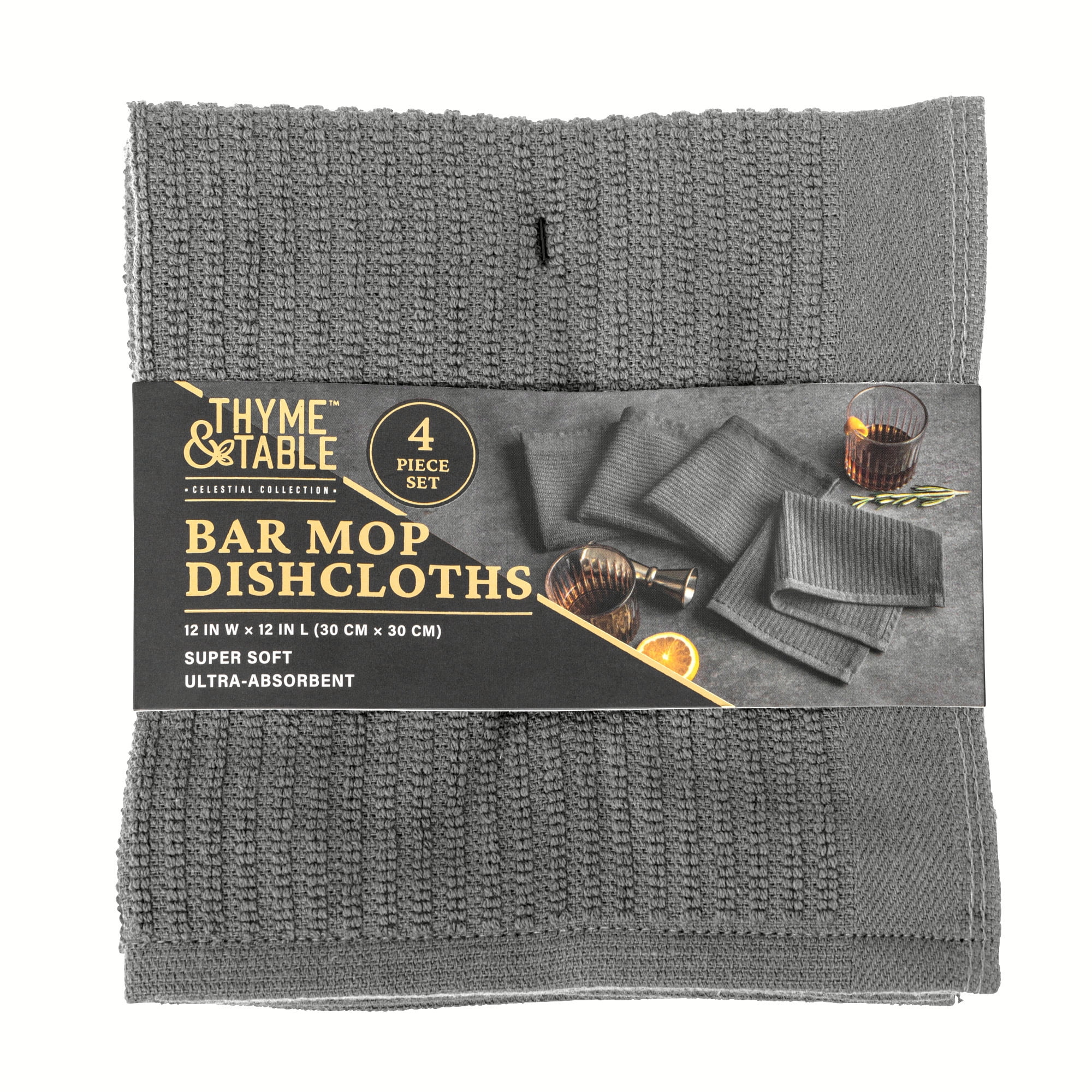 Thyme & Table Bar Mop Dish Cloth, Gray, 4 Pack Set - Walmart.com