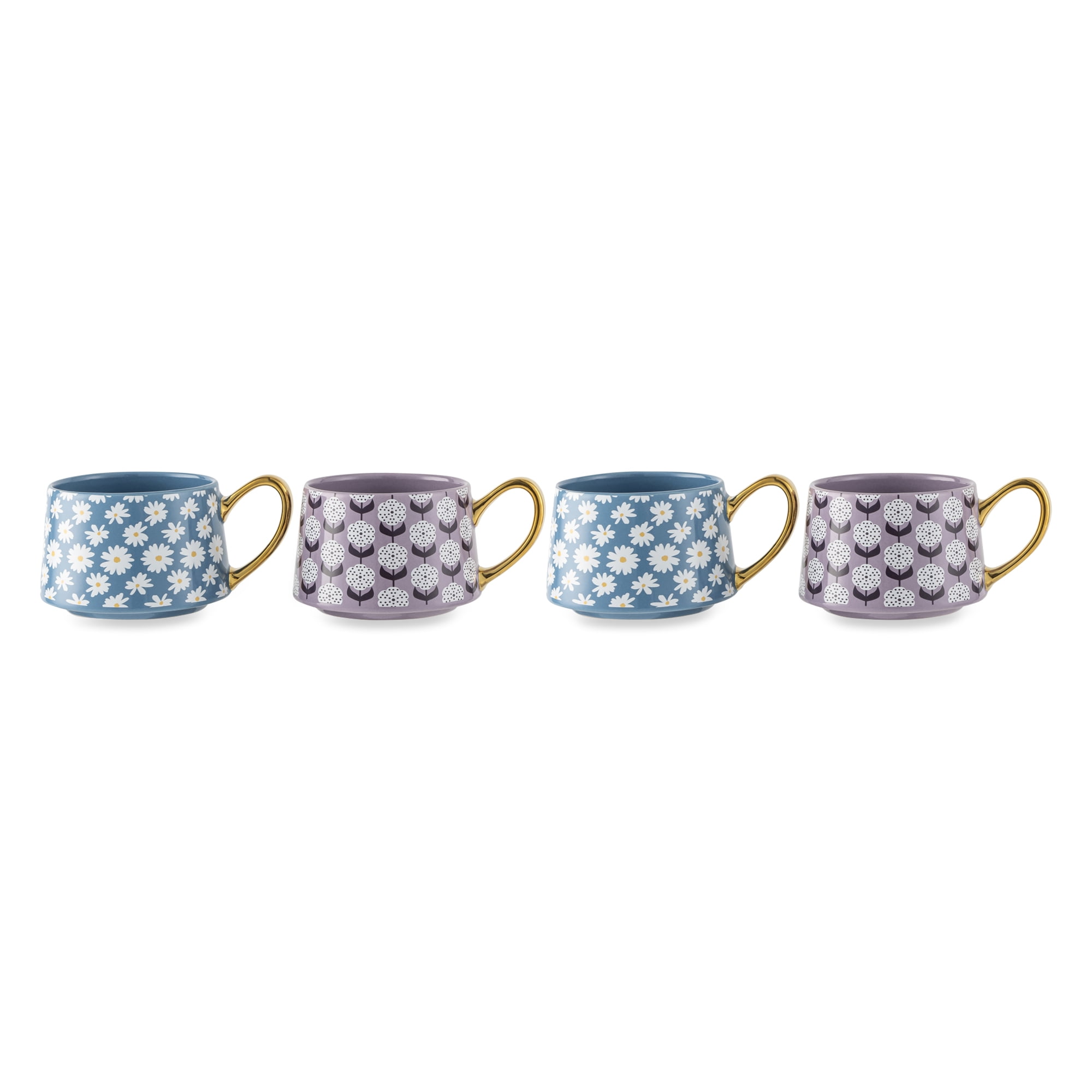 Thyme & Table Blue Purple Daisy Print Teacup Mugs with Gold Handles 11. ...