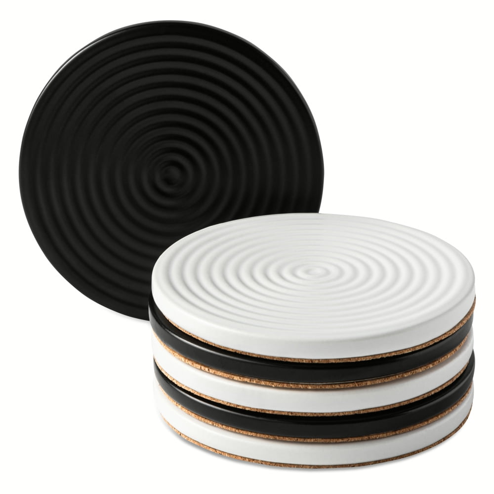 Thyme & Table 6 Pack Ceramic Ribbed Coaster Set Black Modern Surface ...