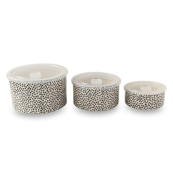 Thyme & Table 6-Piece Round Ceramic Baking Dish & Lid Set, Dot Pattern ...