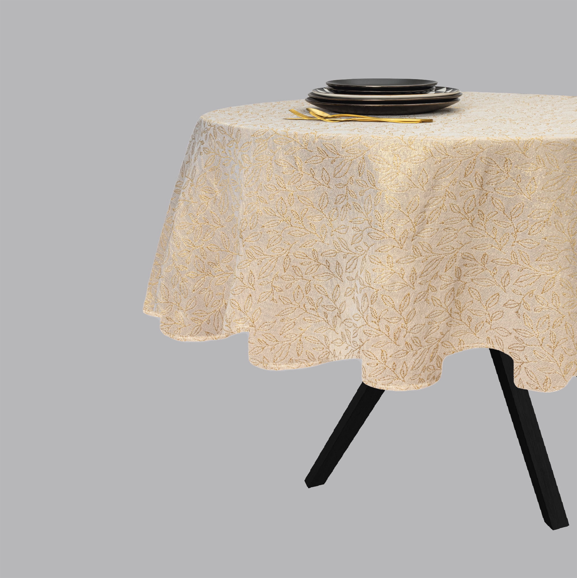 Thyme & Table 70" Round Tablecloth, Cream and Gold Leaf - Walmart.com