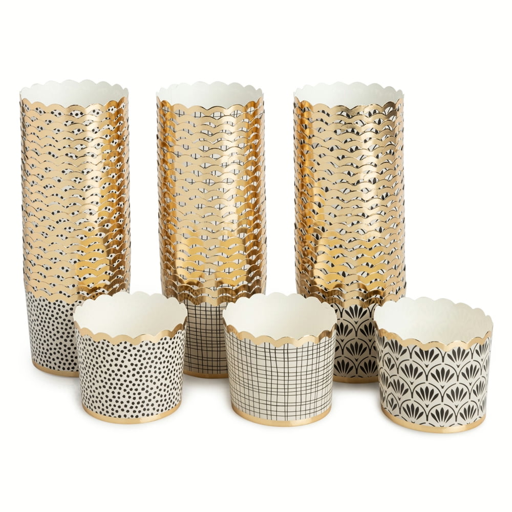 Thyme & Table 75-Piece 5oz Paper Baking Cups Black Gold Food Safe Foil ...