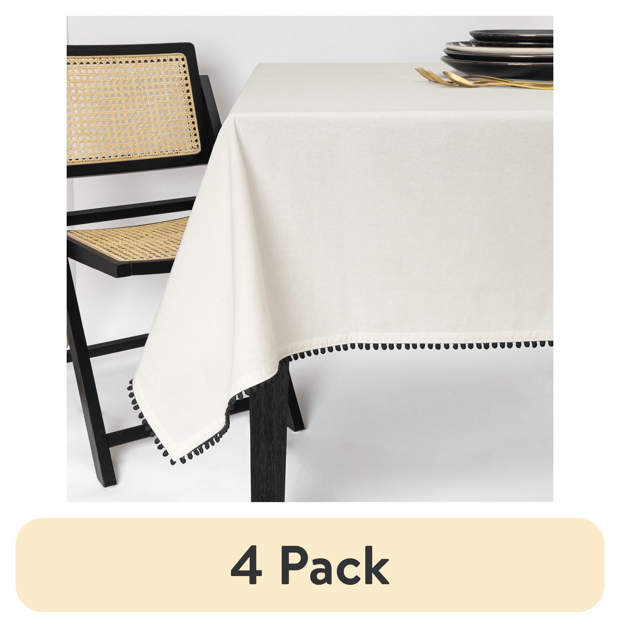 (4 pack) Thyme & Table 84" Rectangle Tablecloth, Ivory with Black Pom ...